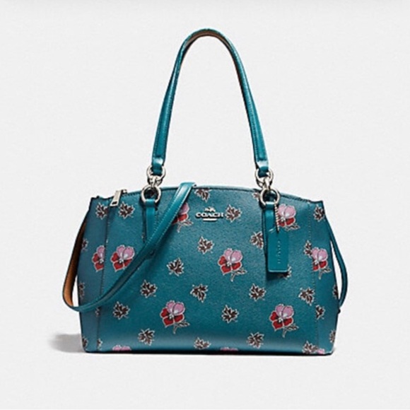 Coach | Bags | Coach Teal Floral Mini Christie Carryall | Poshmark